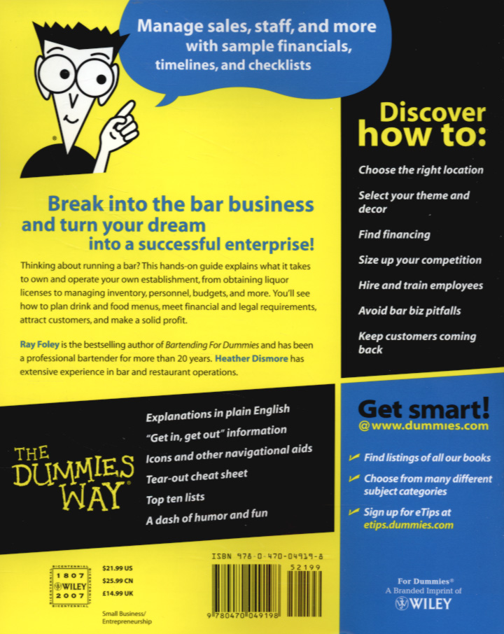 Running a Bar For Dummies by Dismore, Heather (9780470049198) | Browns ...
