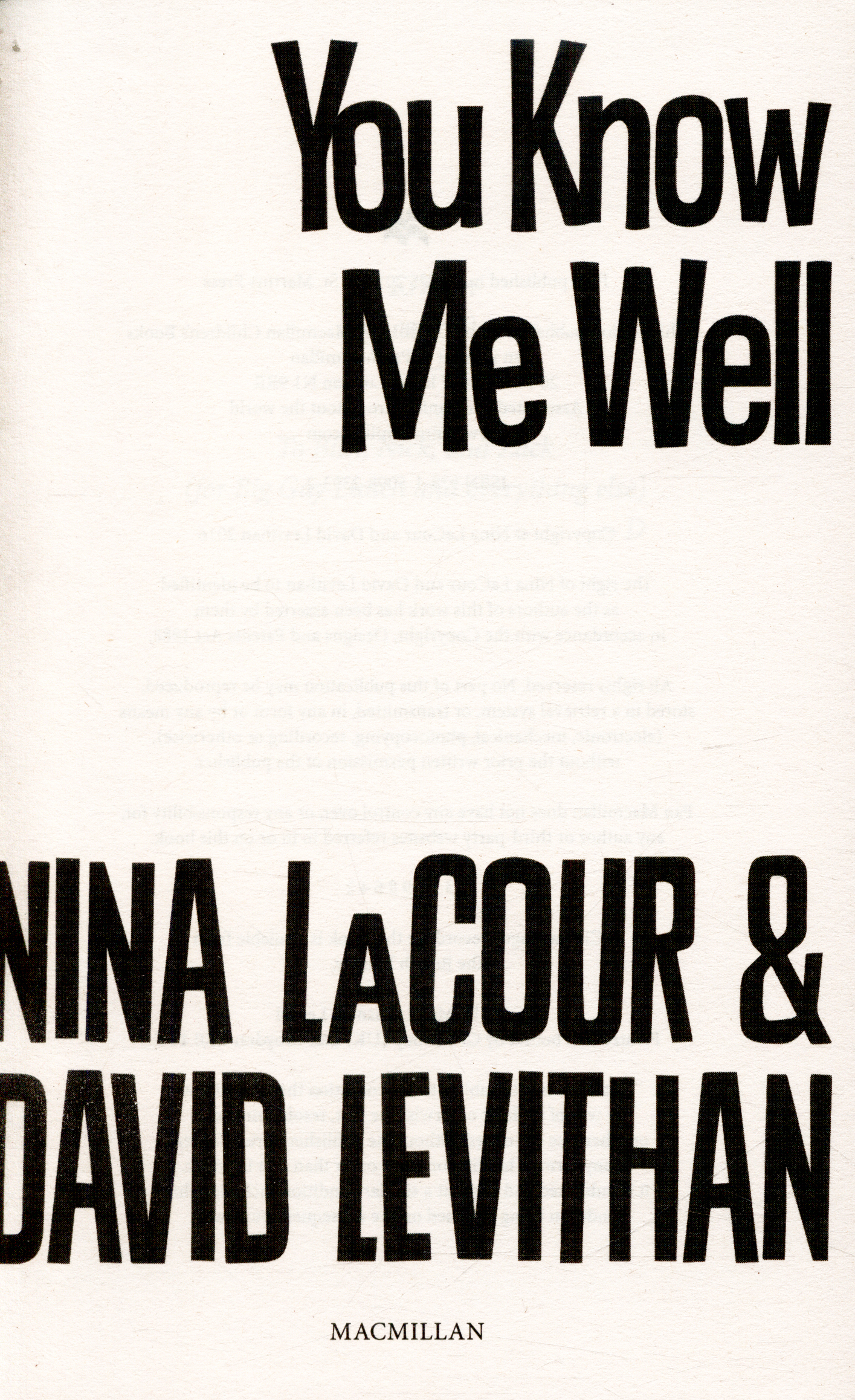 You Know Me Well by Lacour, Nina (9781509823932) | Browns Books