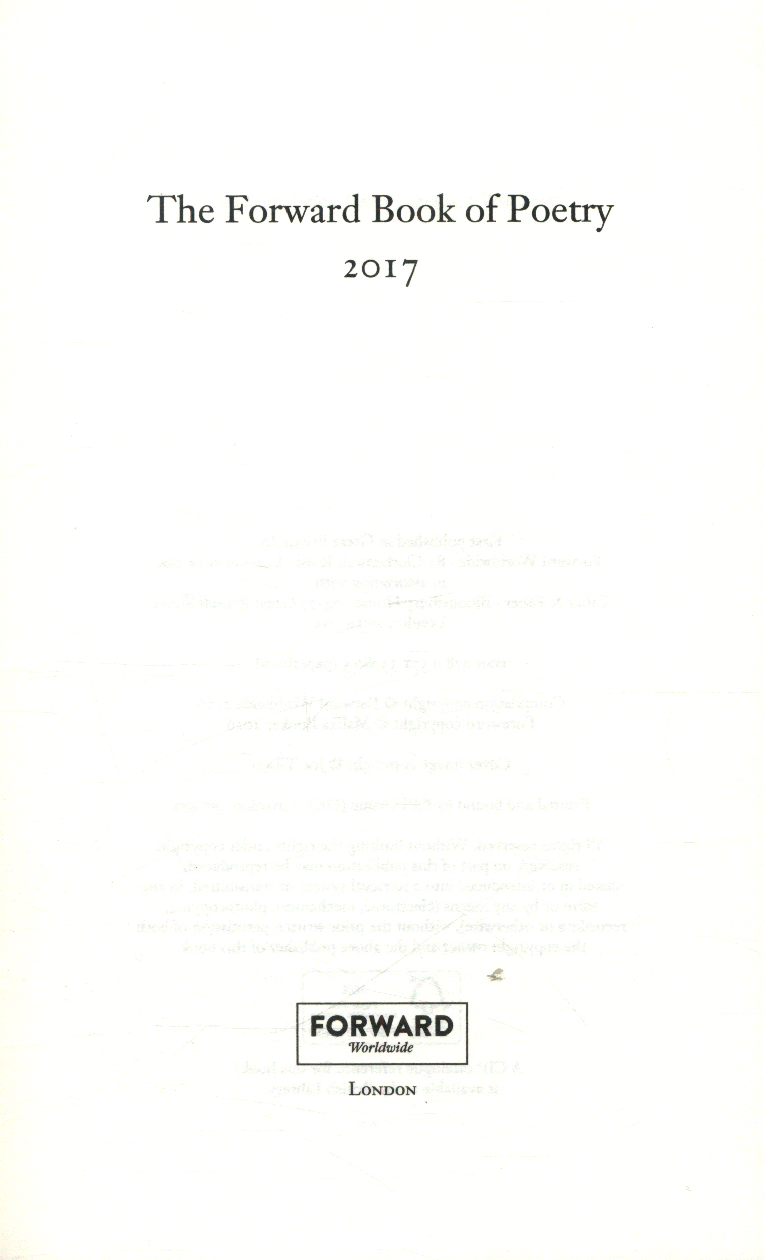 The Forward book of poetry 2017 by Forward Various (9780571330805 ...