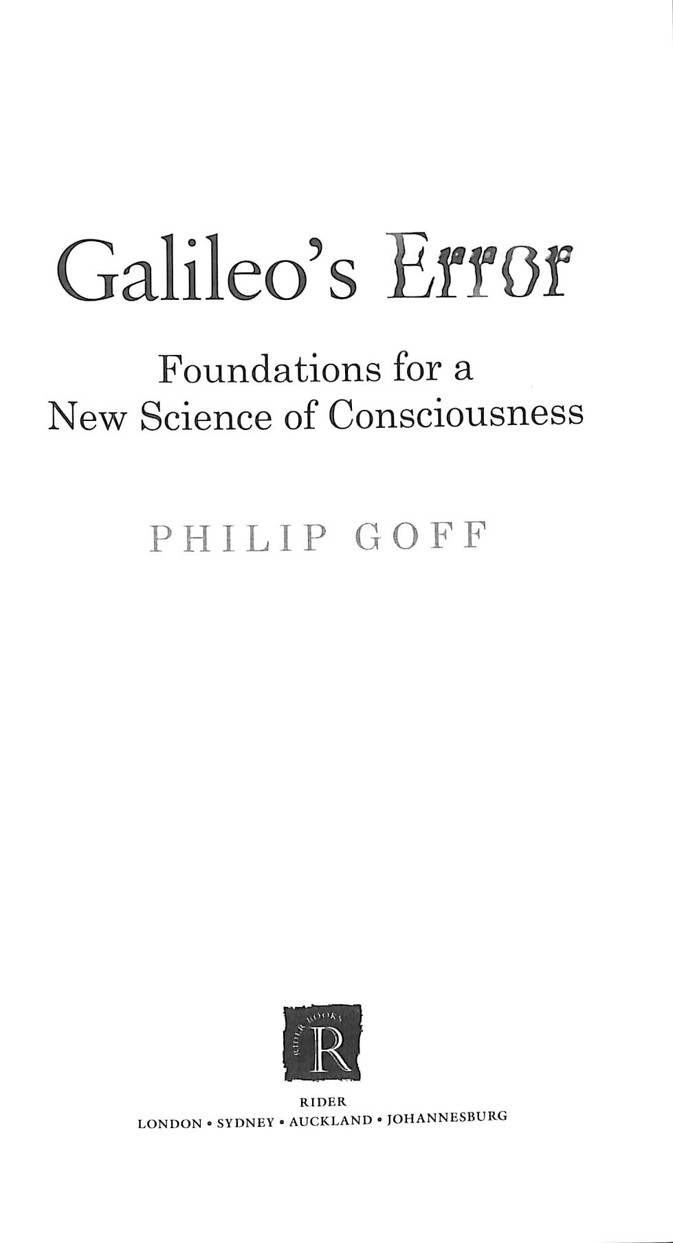 Galileo's Error by Goff, Philip (9781846046018) | Browns Books